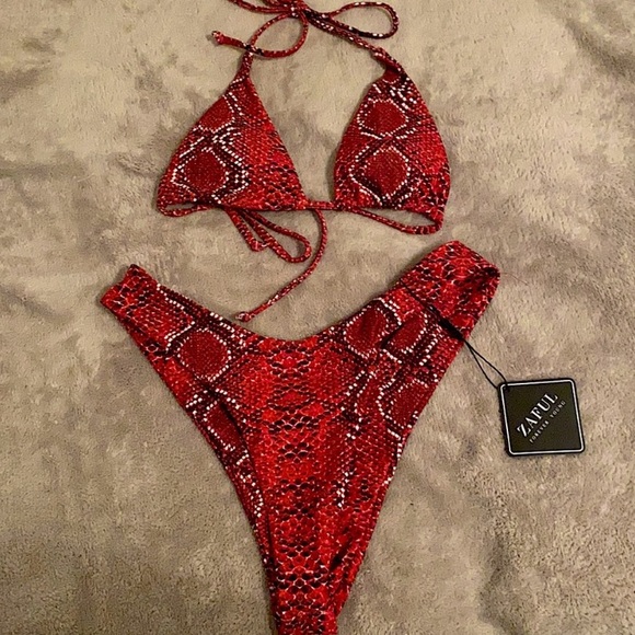 Zaful | Swim | Zaful Red Snake Skin Bikini Set | Poshmark